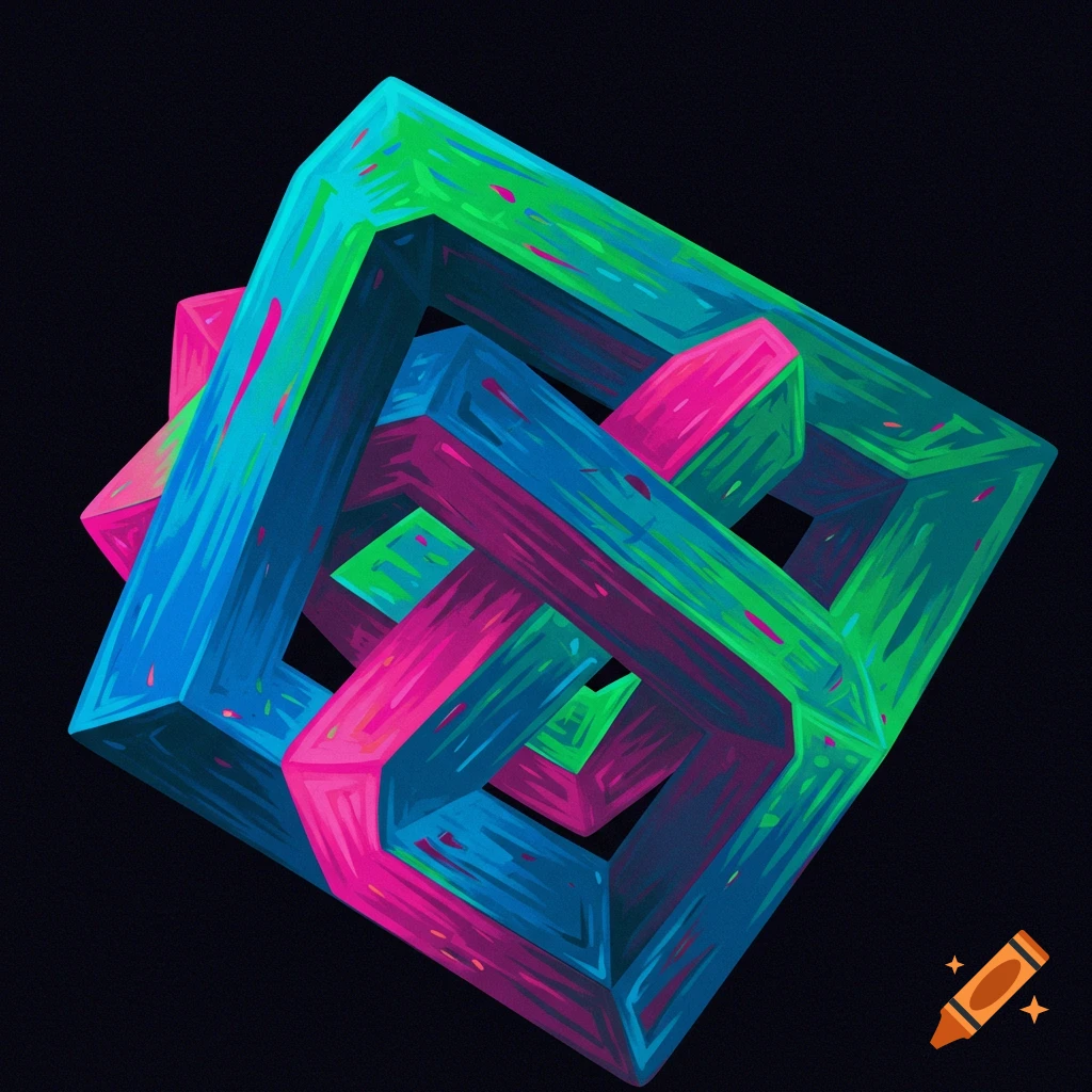 Abstract impossible geometry in neon colors on Craiyon