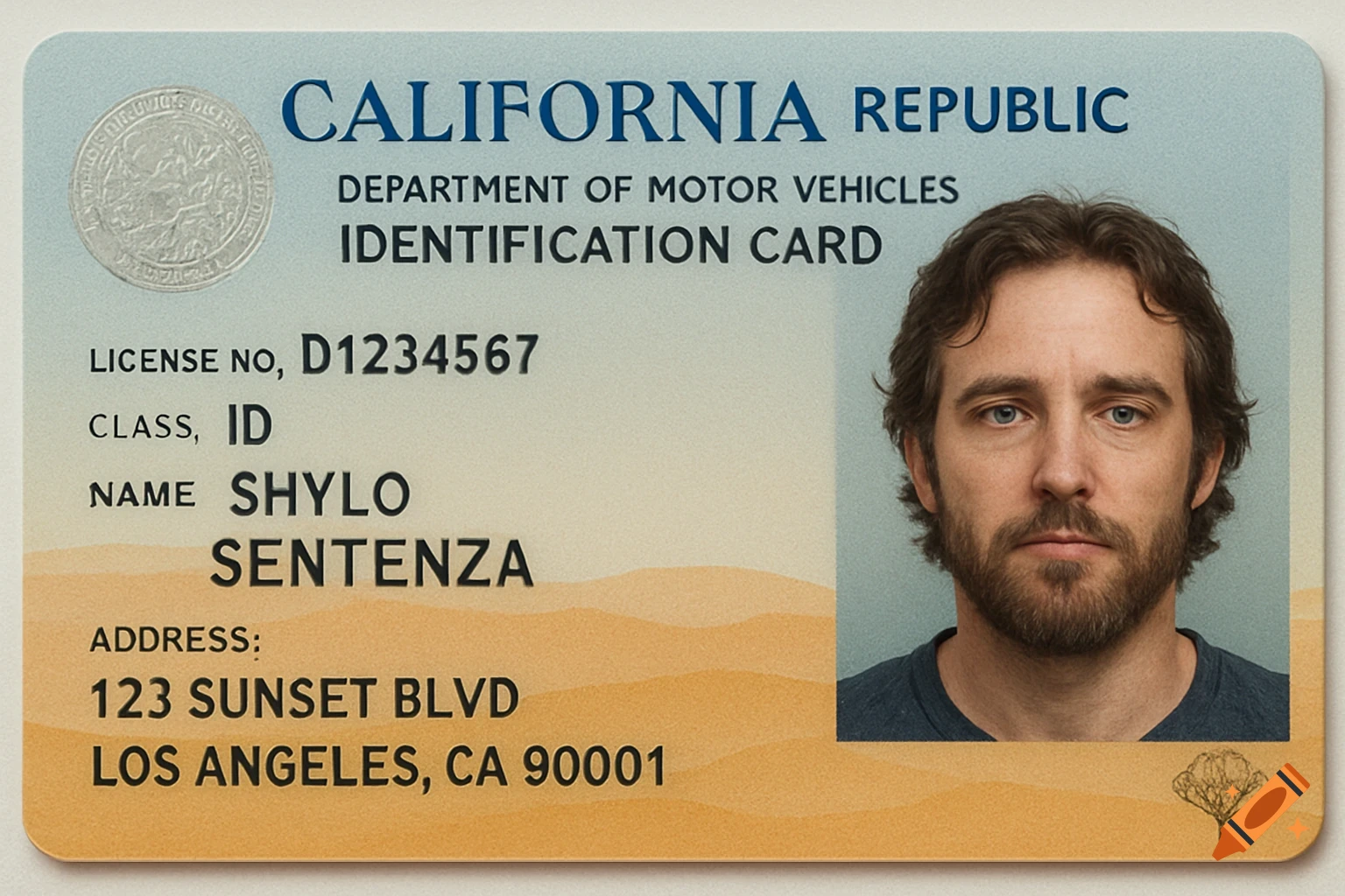 A California identification card showing a photo of a man and personal ...