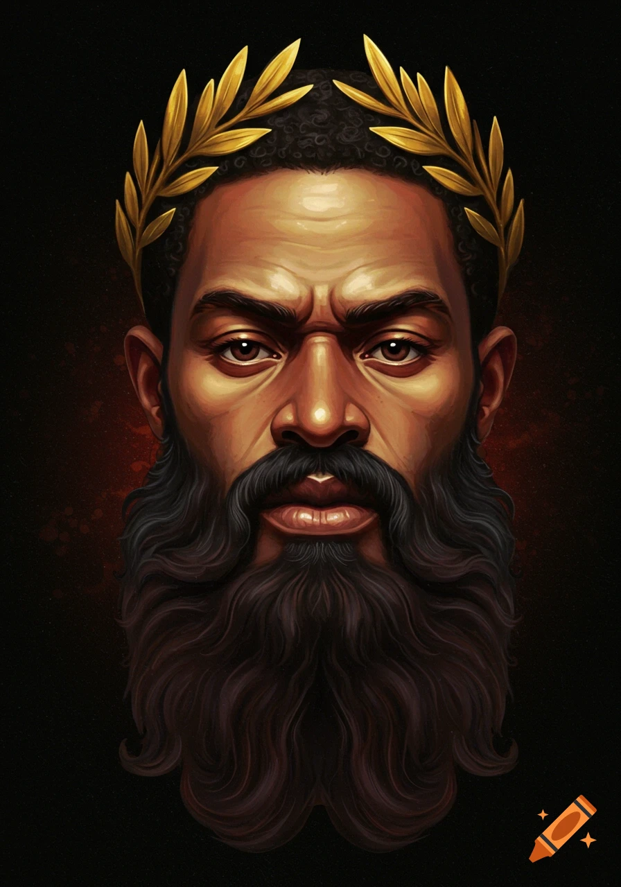 Portrait of a man with a dark beard and golden laurel wreath. on Craiyon