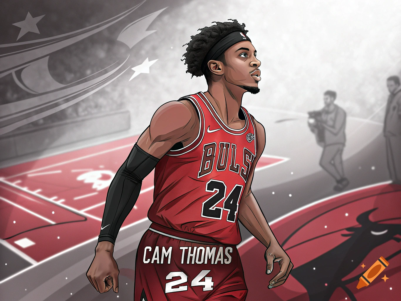 Illustration of basketball player Cam Thomas #24 in a Chicago Bulls ...