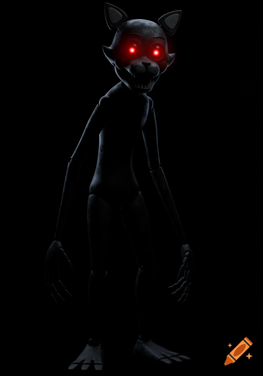 Dark animatronic cat with glowing red eyes on Craiyon