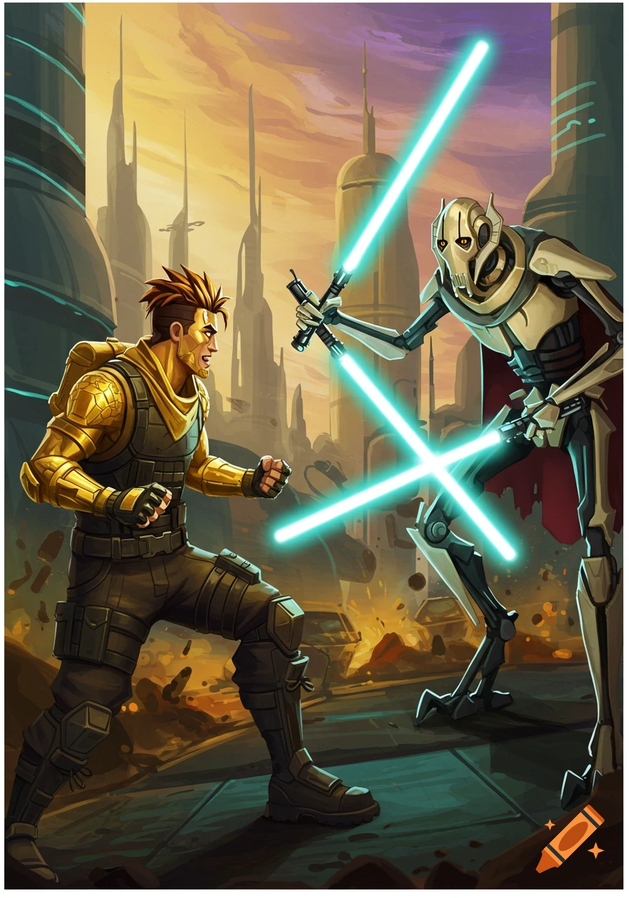 Midas from Fortnite fighting General Grievous from Star Wars with ...