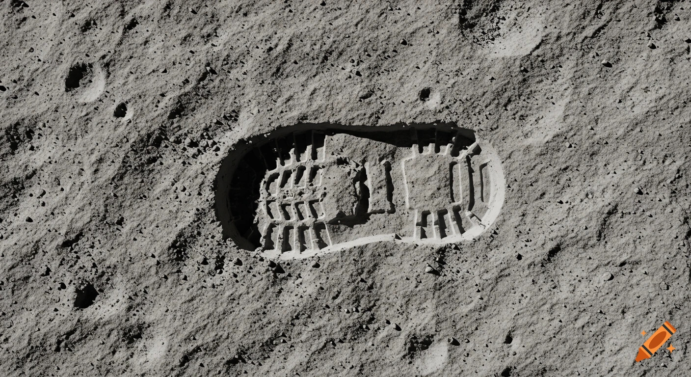 A detailed close-up of a boot print pressed into the dusty surface of ...