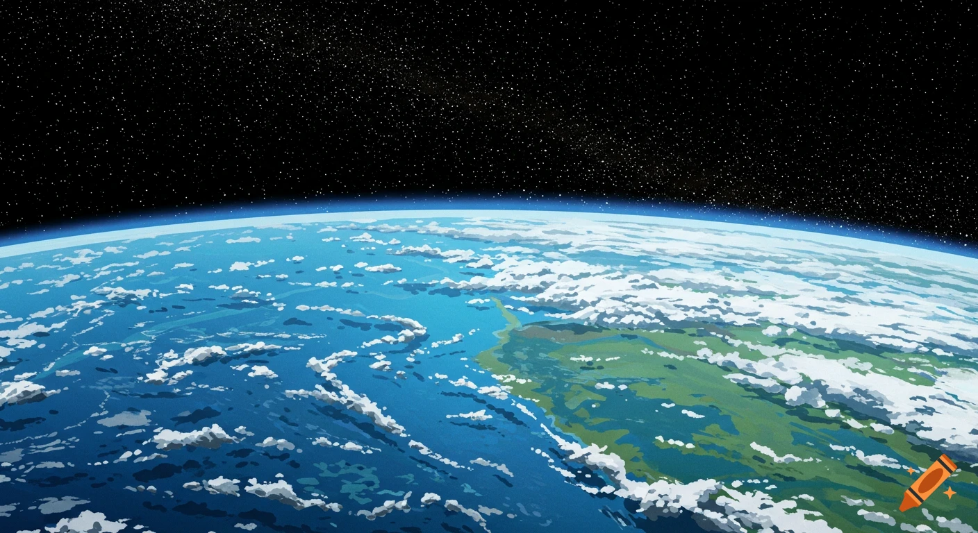 Comic book art view of the edge of Earth from low orbit on Craiyon