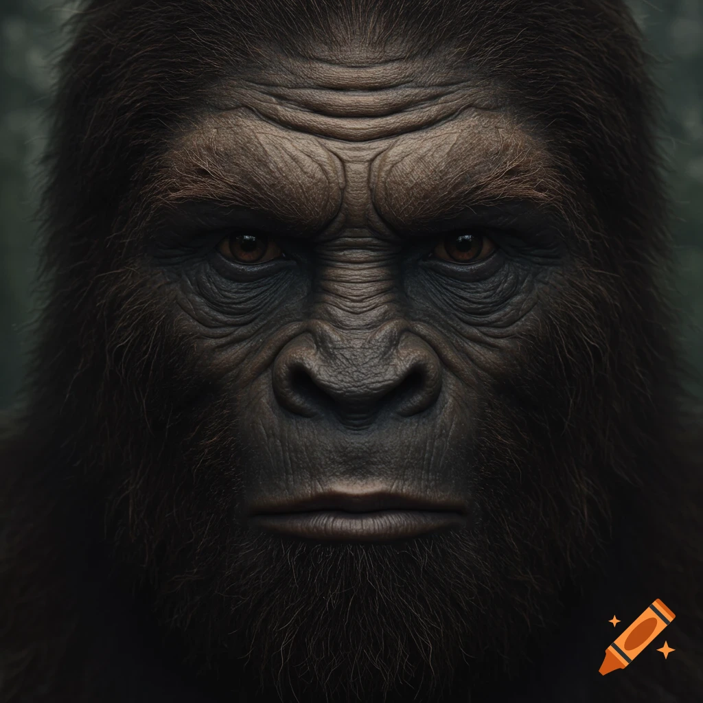 Close-up photorealistic portrait of a Sasquatch face. on Craiyon