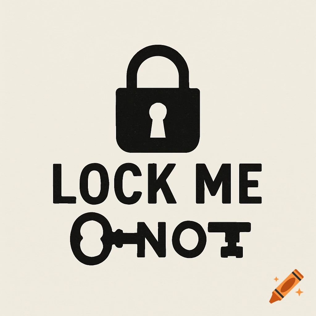 A black lock icon above the text 'LOCK ME' and a key forming the word ...