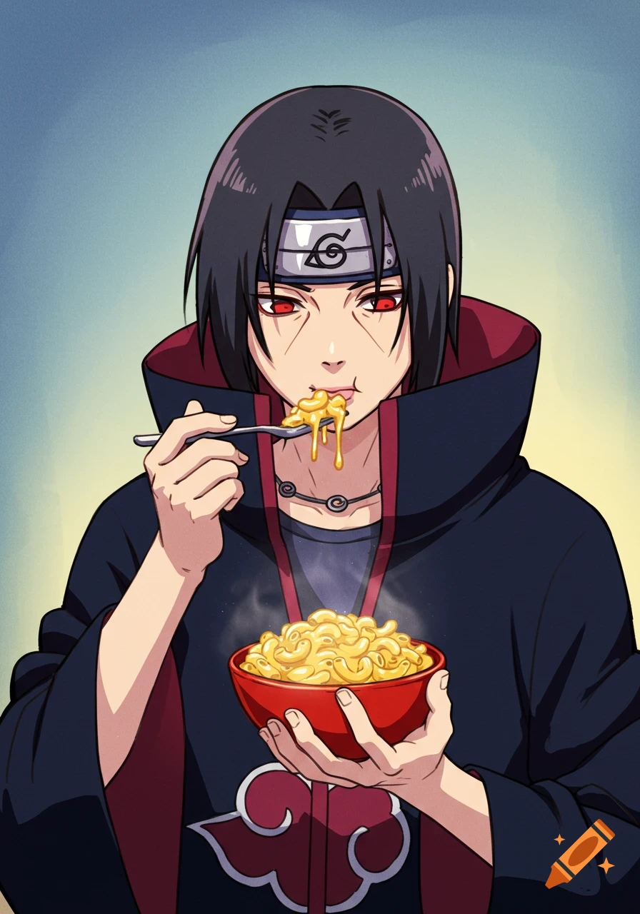 Itachi Uchiha from Naruto eating a bowl of mac and cheese in anime ...