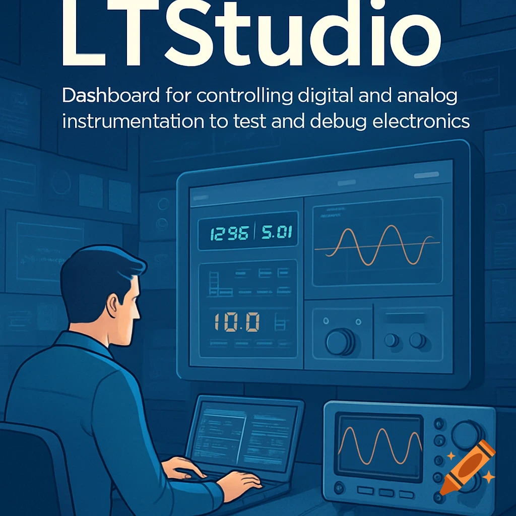 Illustration of a man using a laptop in front of a large dashboard ...