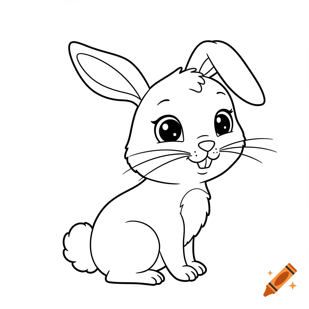 A cute cartoon rabbit line drawing for a coloring book. on Craiyon
