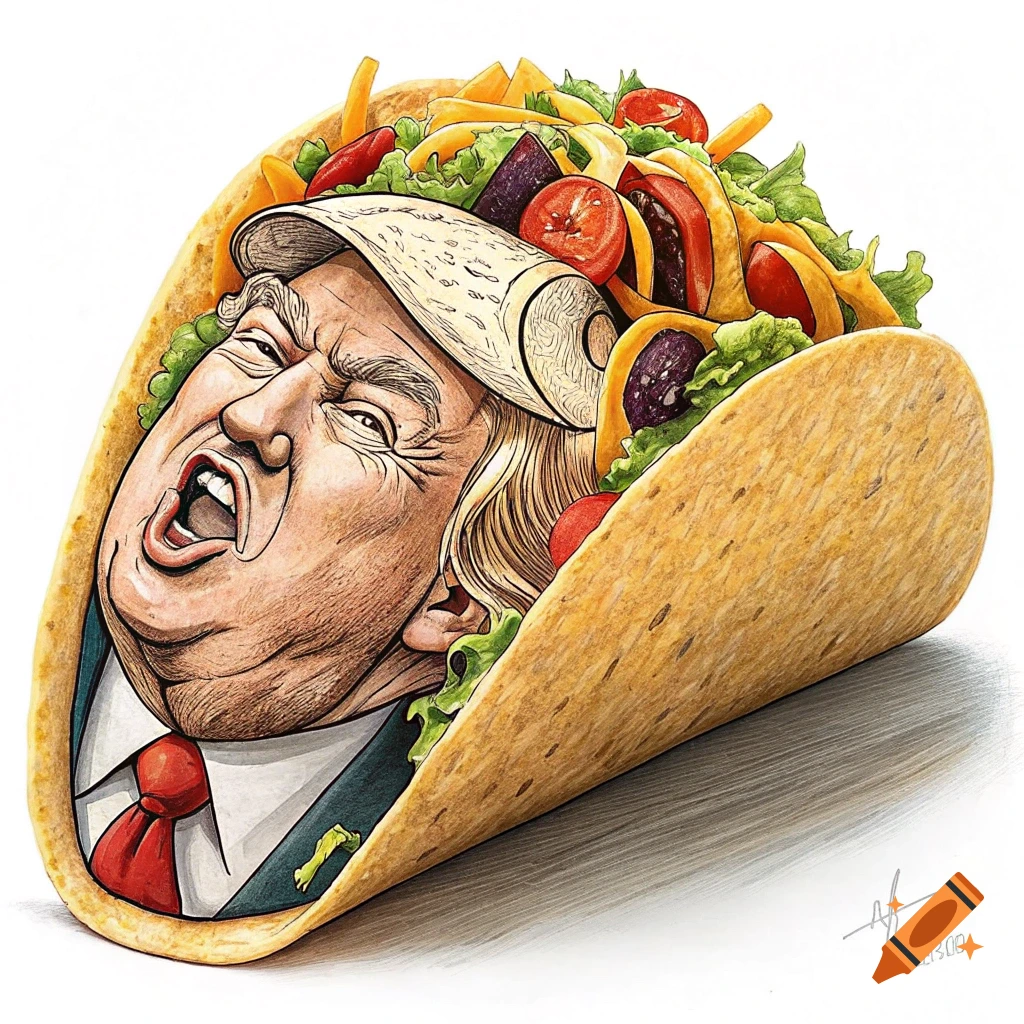 Cartoon illustration of a taco filled with the head and shoulders of ...