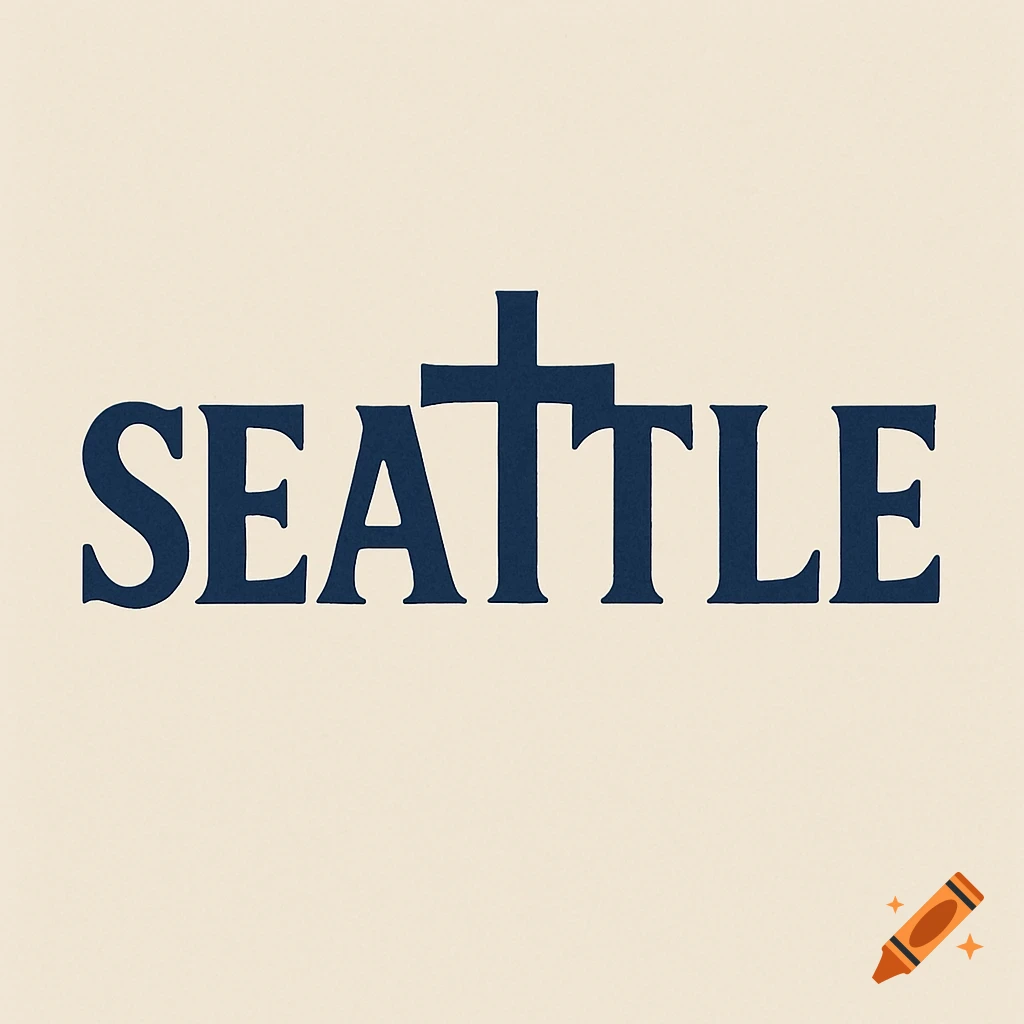 Logo of the word SEATTLE with a Christian cross replacing one of the T ...