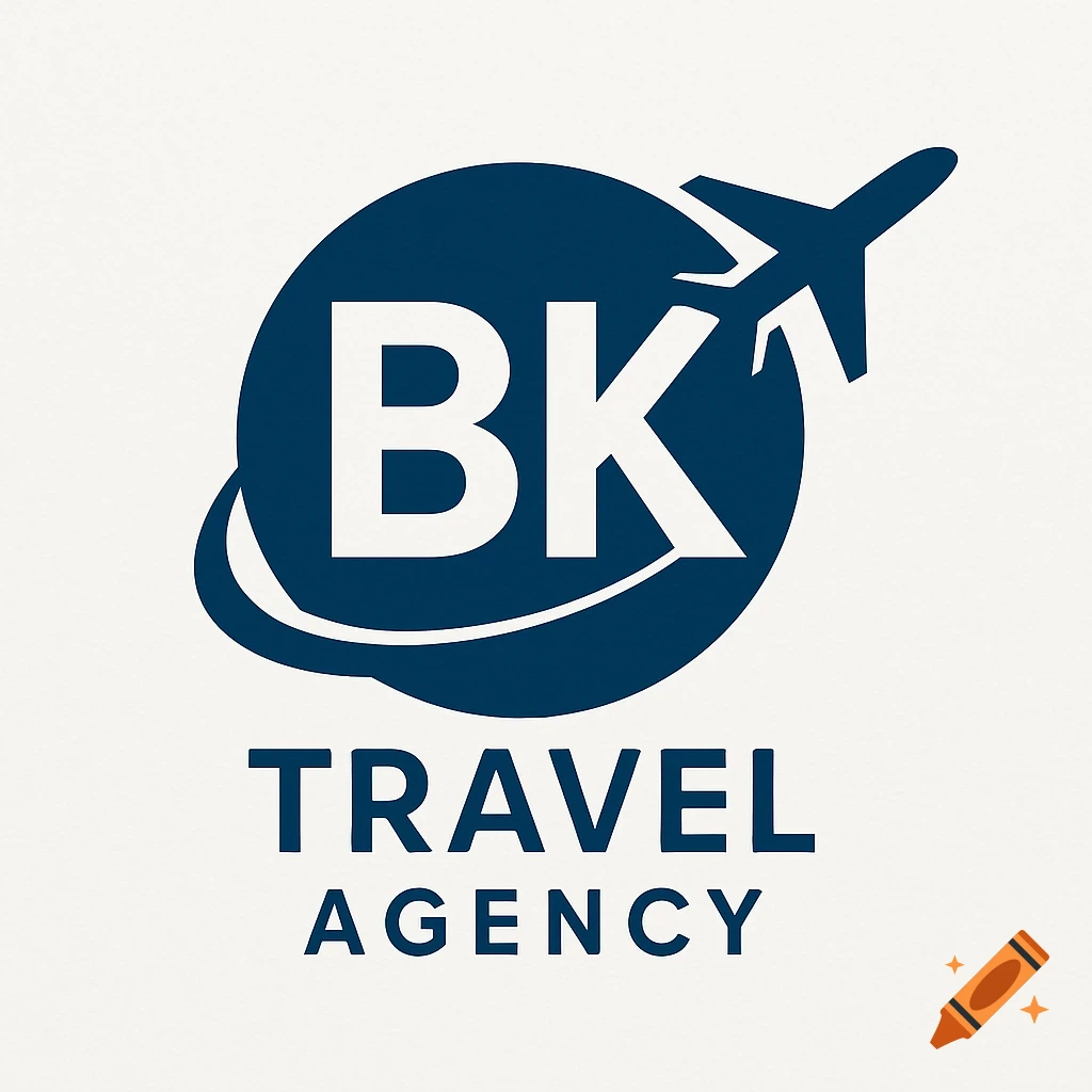 Travel agency logo with BK, TRAVEL AGENCY text, a plane and globe on ...