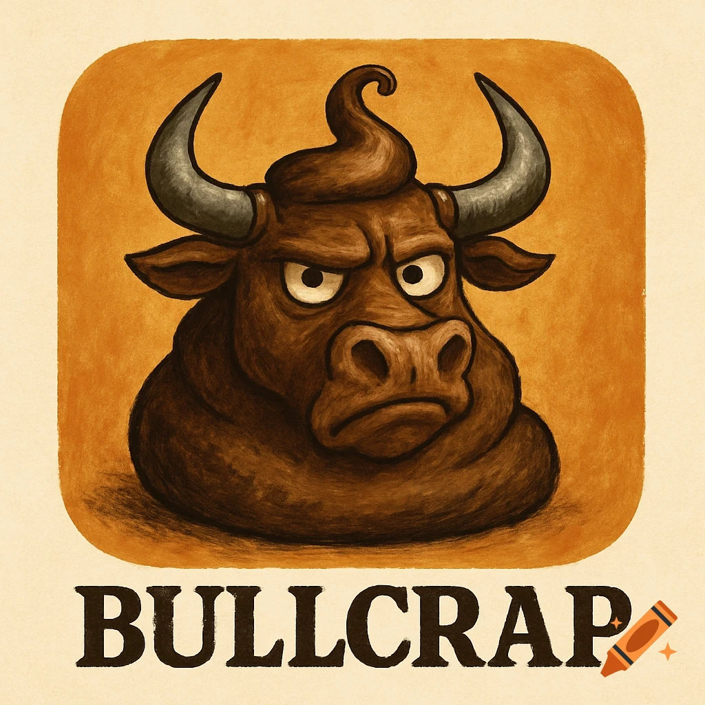 Cartoon bull face on a pile of poop with the word BULLCRAP below it ...