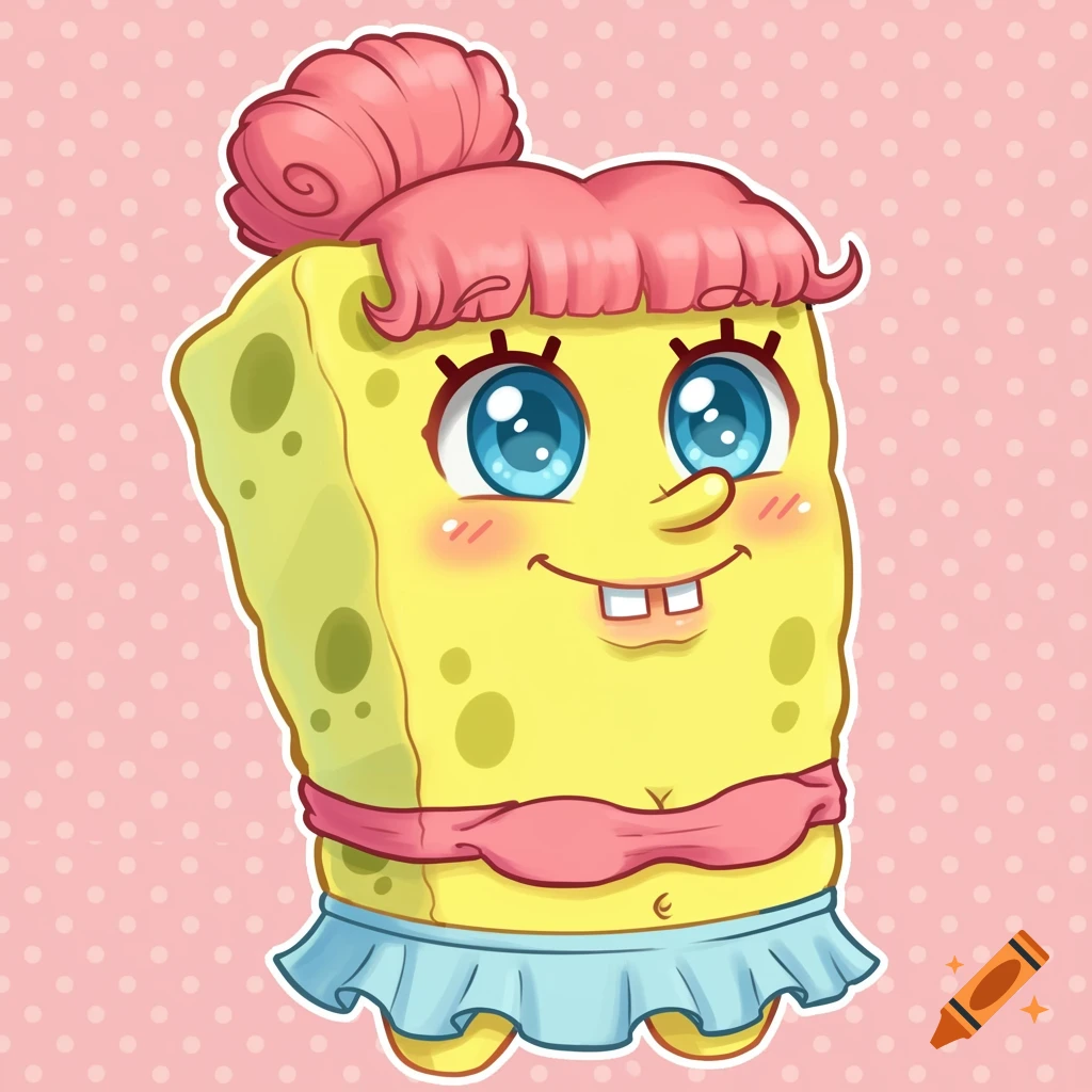 Anime style drawing of girl Spongebob with pink hair, crop top, and ...