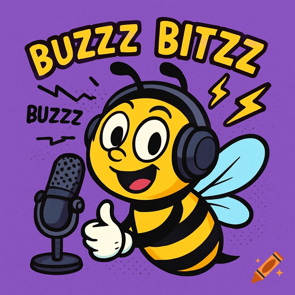 Cartoon bee character wearing headphones and holding a microphone ...