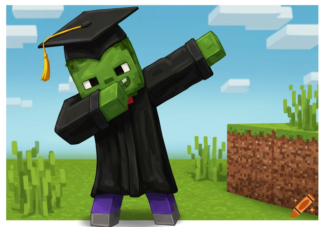 A Minecraft zombie dabbing while wearing a graduation cap and gown. on ...