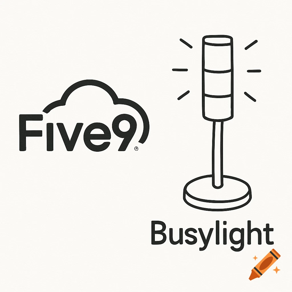 Minimalist drawing of a Five9 logo and a busylight. on Craiyon