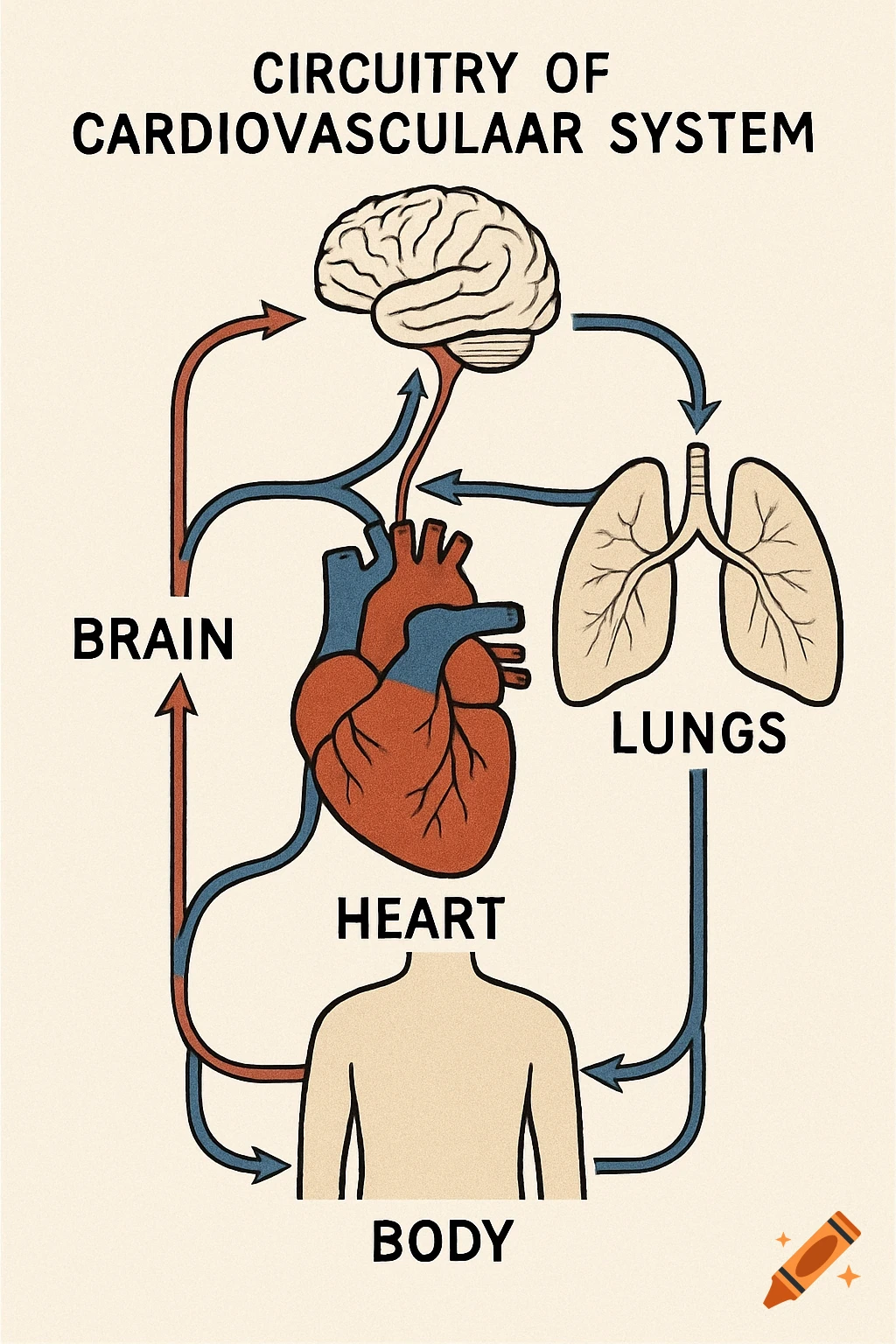 Illustration of the circuitry of the cardiovascular system showing the ...