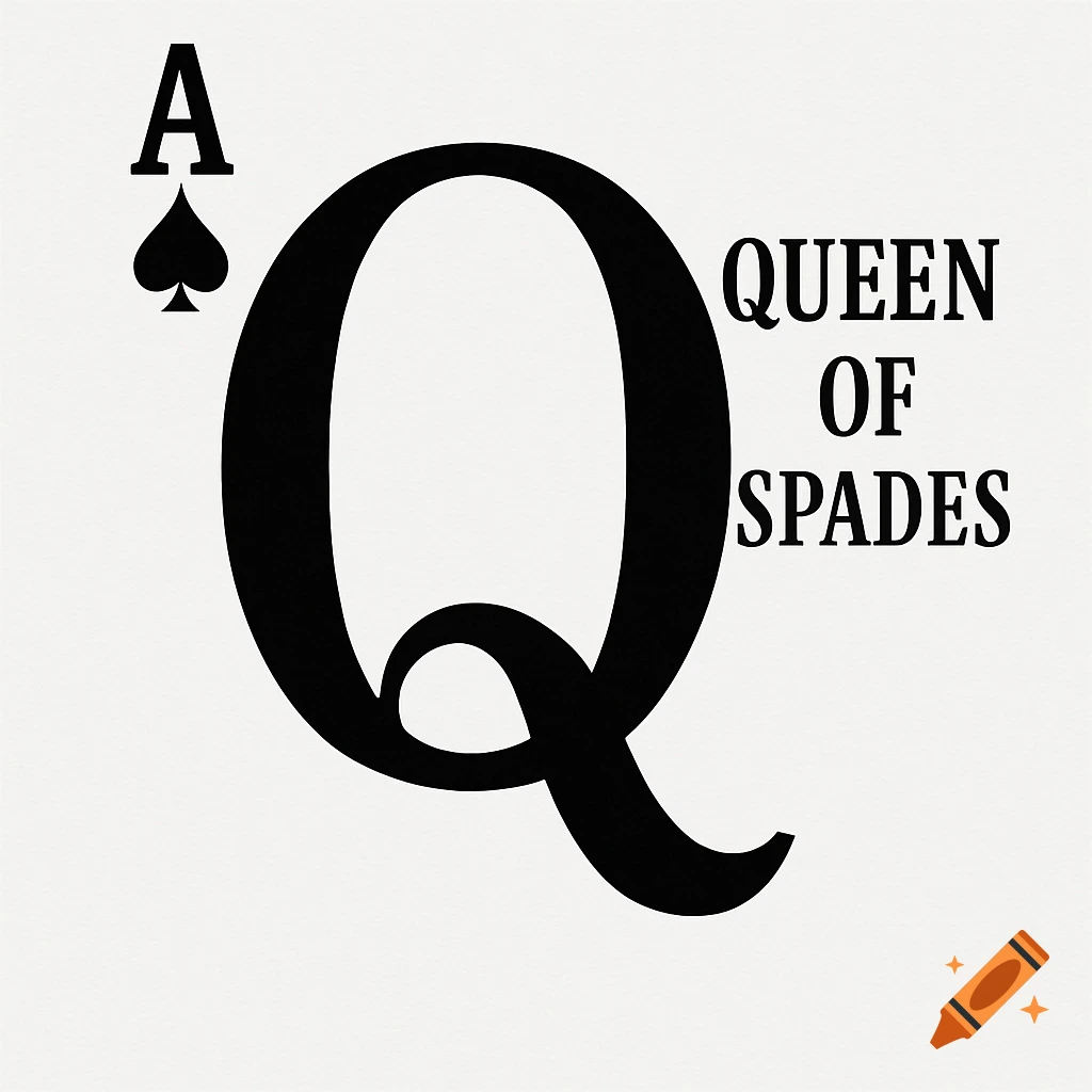 A graphic design featuring a large black letter Q, an Ace of Spades ...