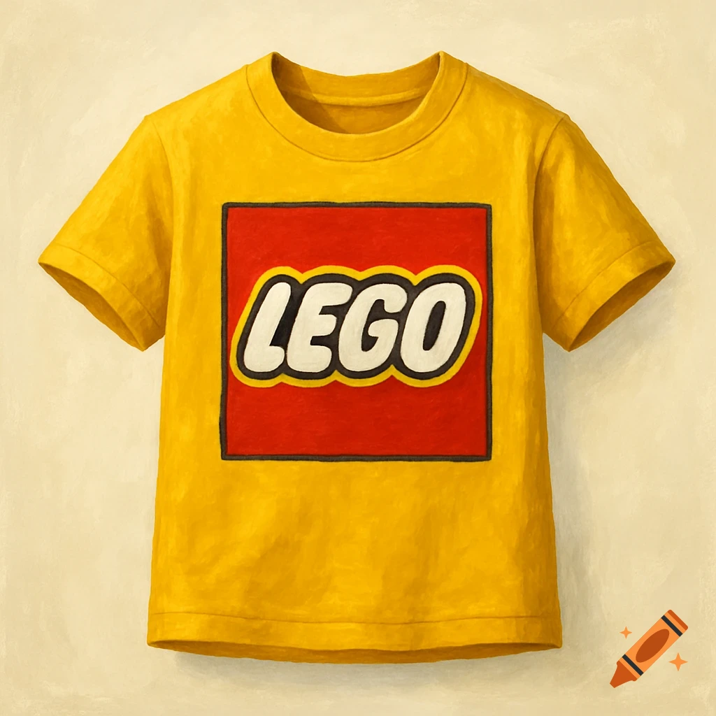 Yellow t-shirt with the red and white LEGO logo, in a textured style ...