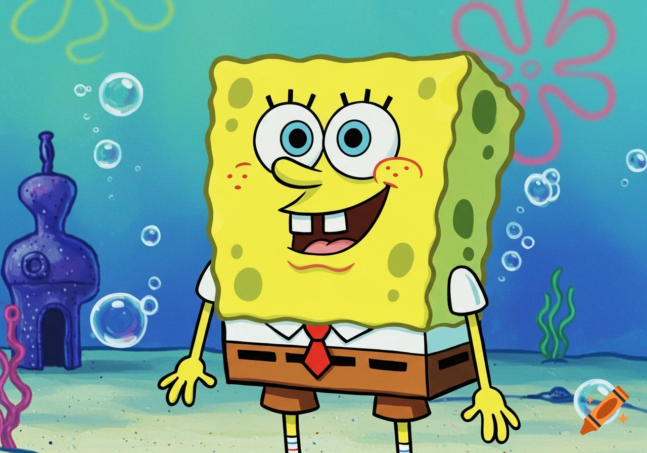 Spongebob Squarepants smiling in the ocean on Craiyon