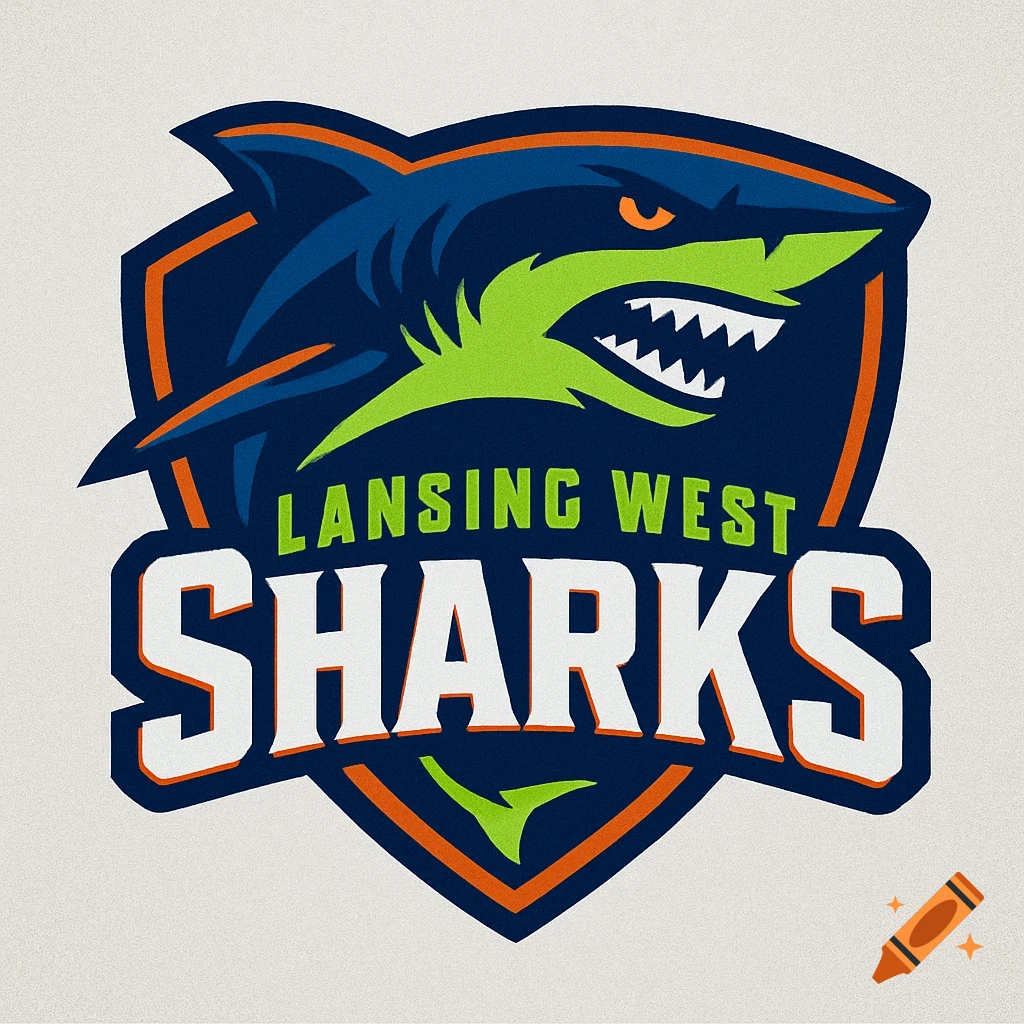 A sports logo featuring a shark head on a shield background with the ...