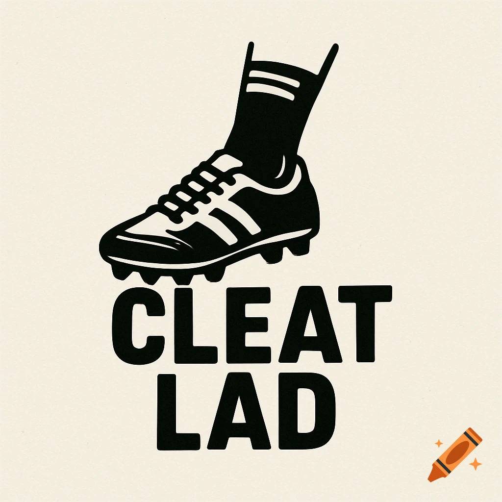 Black and white logo illustration of a soccer cleat and leg above the ...