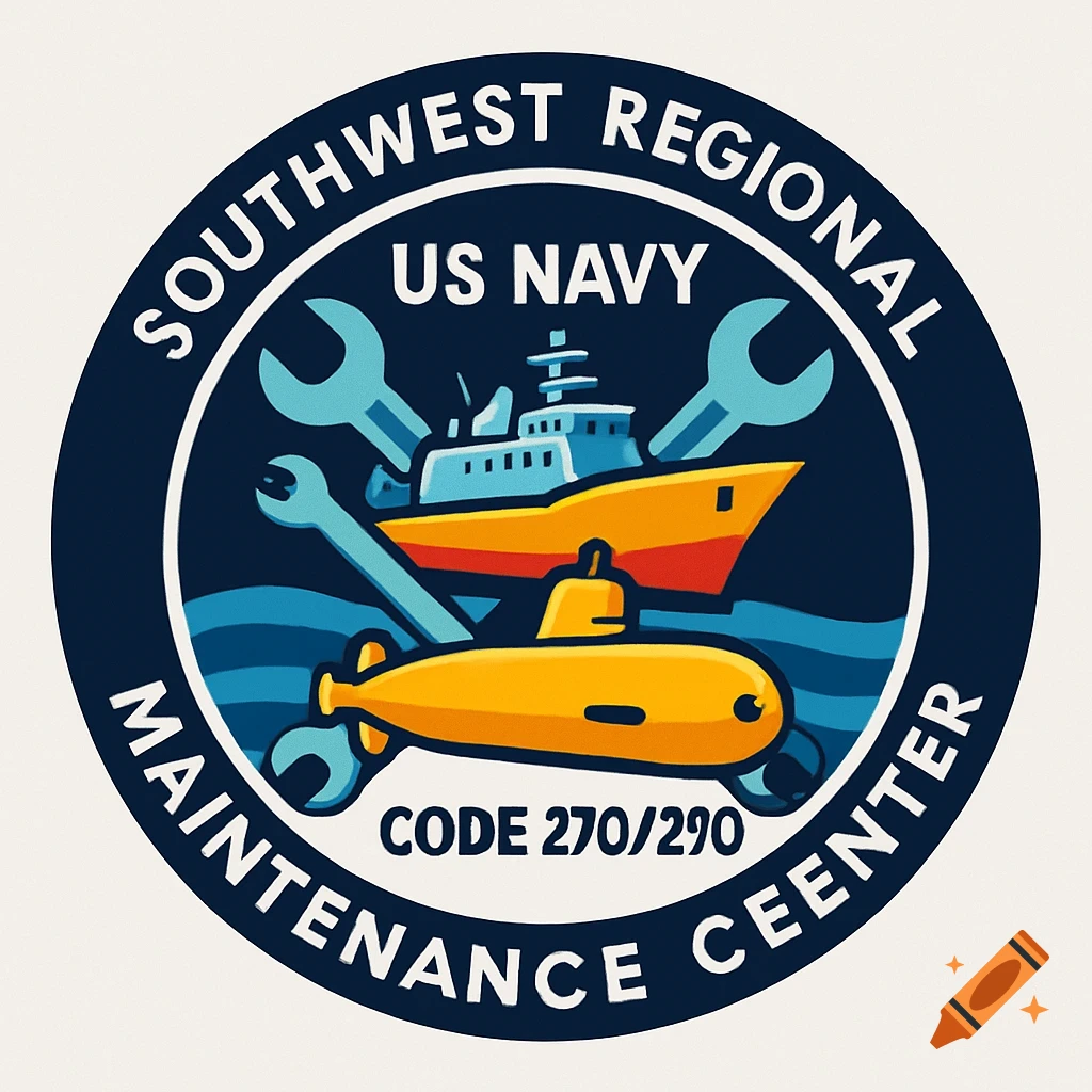 Colorful circular logo for US Navy maintenance center with ship ...