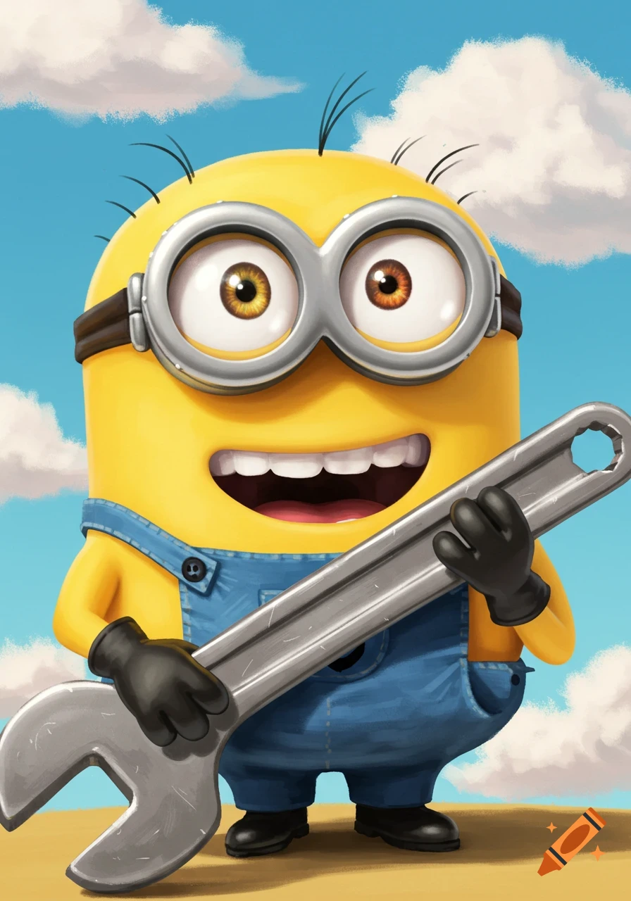 Cartoon illustration of a Minion character wearing overalls and goggles ...
