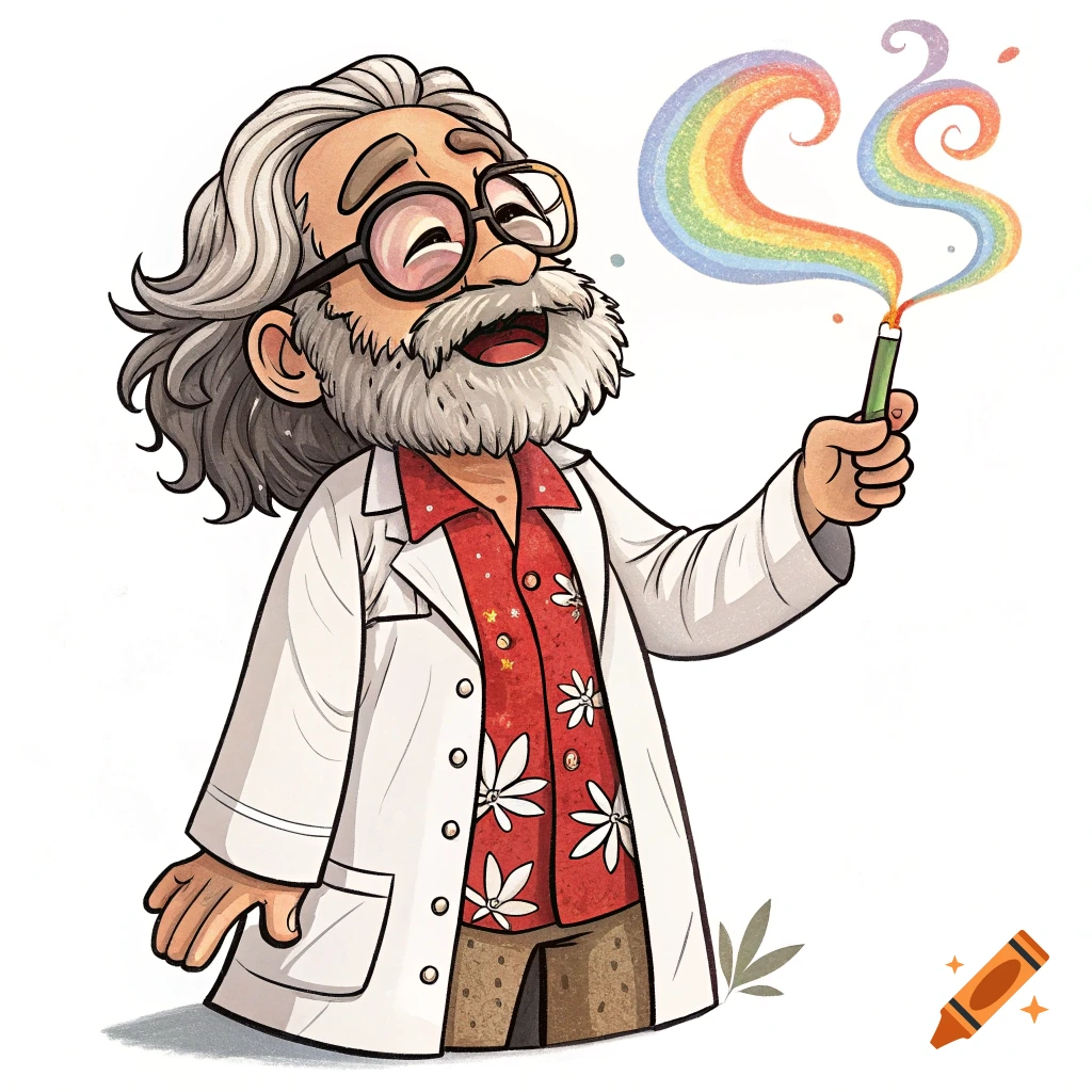 Cartoon illustration of a hippie scientist with a beard and glasses ...