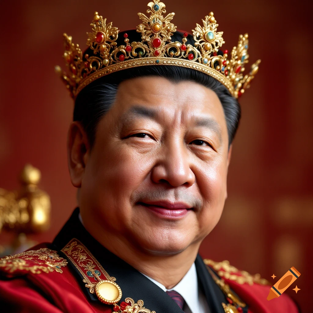 A portrait of a man wearing a golden crown and red ceremonial robe. on ...