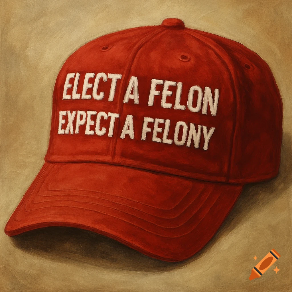 Red baseball cap with white text reading 'ELECT A FELON EXPECT A FELONY ...
