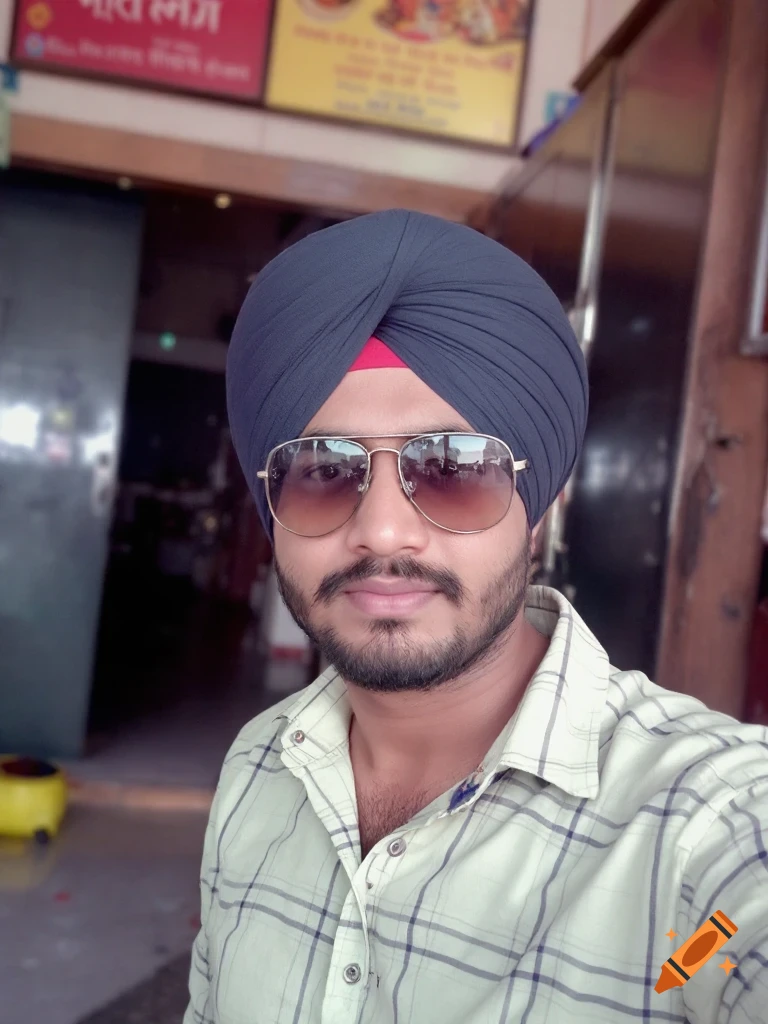 A man in a dark turban and sunglasses wears a checkered shirt. on Craiyon