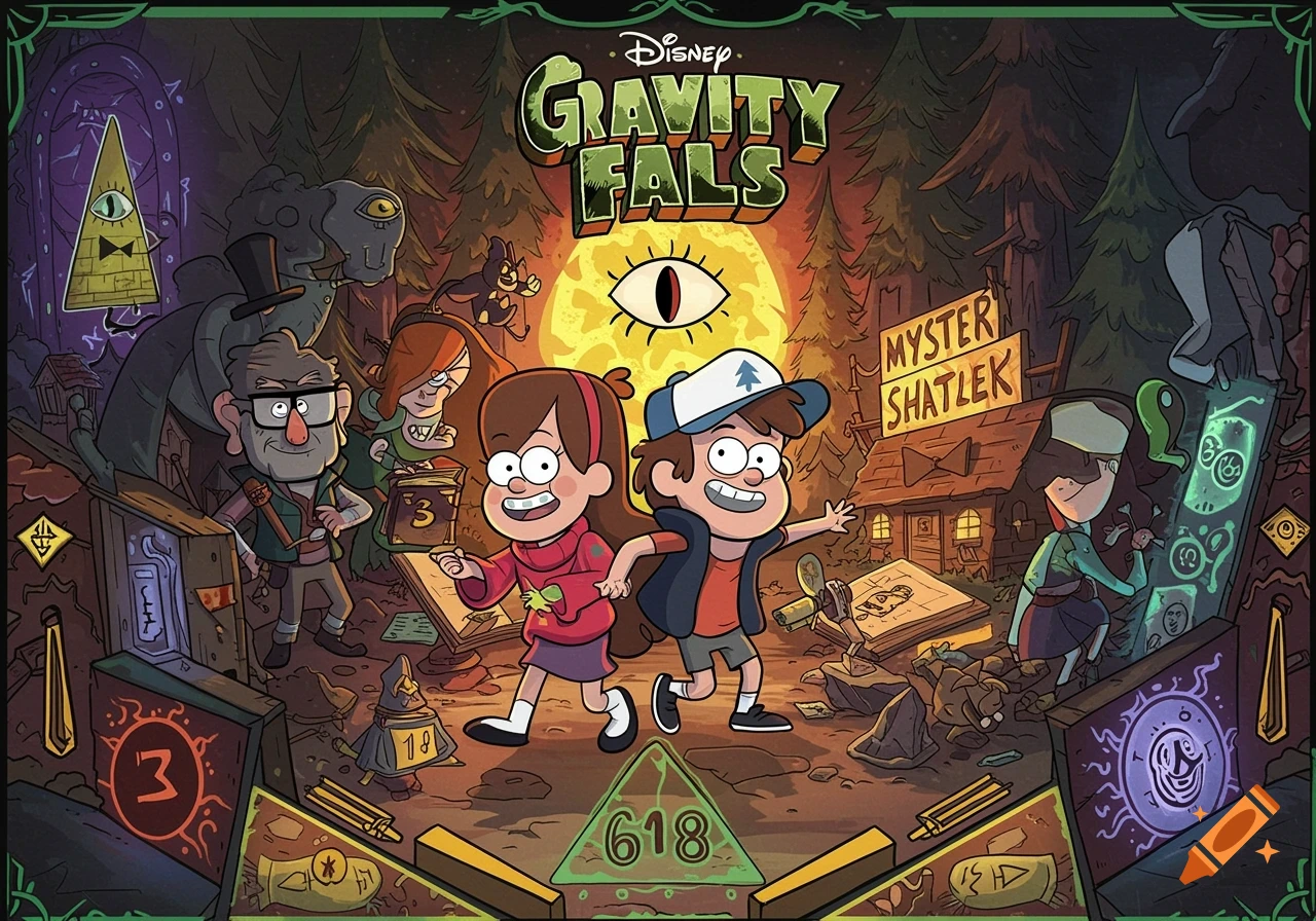 Gravity Falls characters Dipper and Mabel in a pinball machine-themed ...