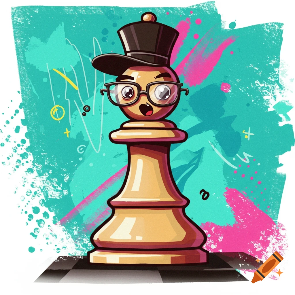 Funny illustration of a chess piece wearing glasses and a top hat with ...
