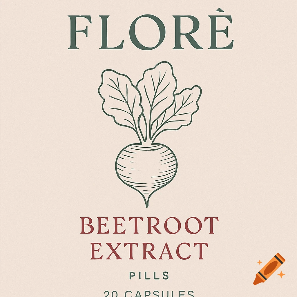 Logo for Florè Beetroot Extract Pills featuring an illustration of a ...