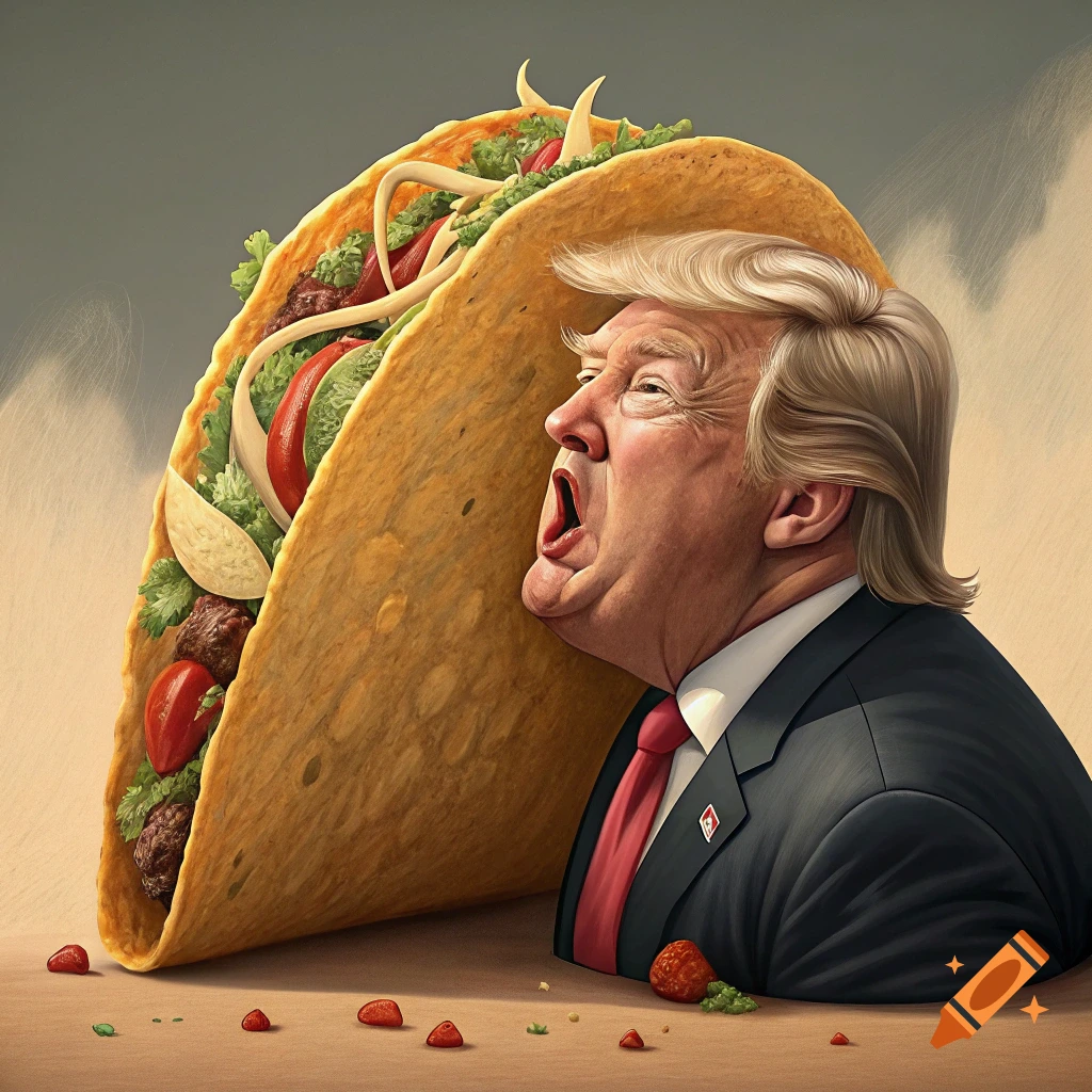 Donald Trump's head and shoulders rising from a giant taco. on Craiyon