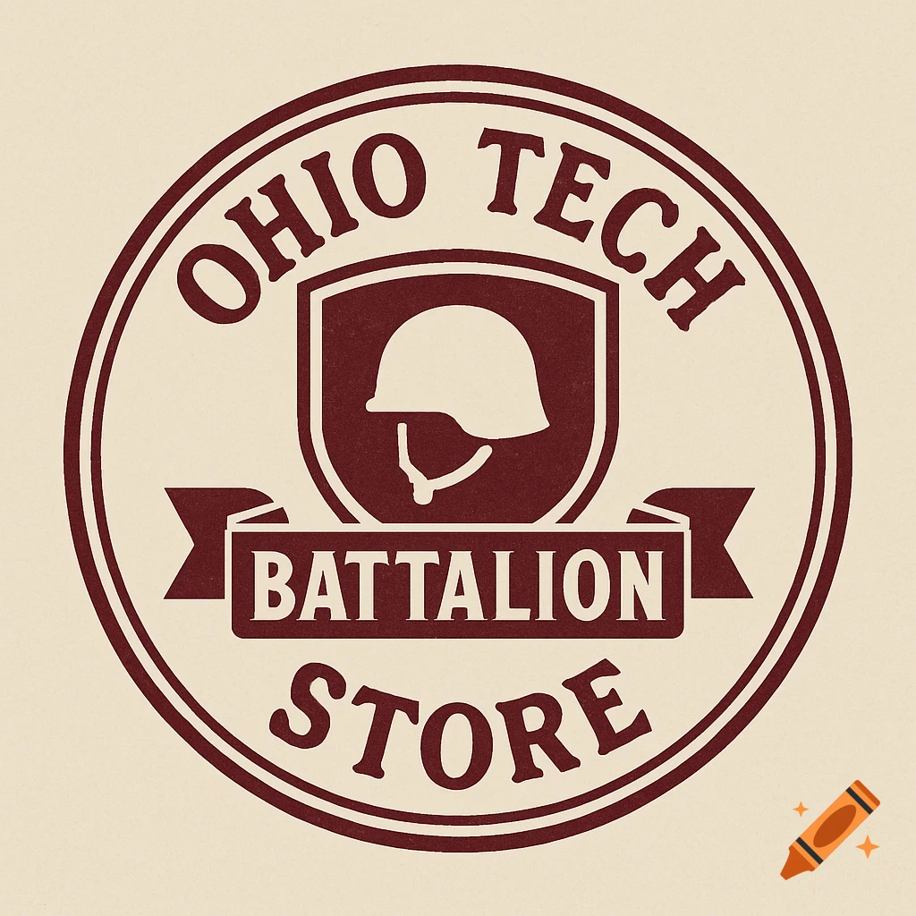 Circular logo for Ohio Tech Battalion Store with a helmet icon. on Craiyon