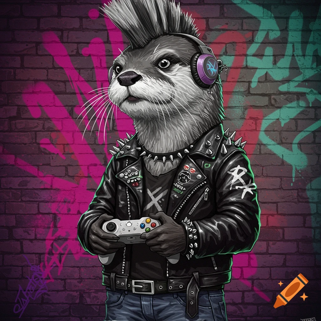 An illustration of a punk otter wearing a mohawk and leather jacket ...