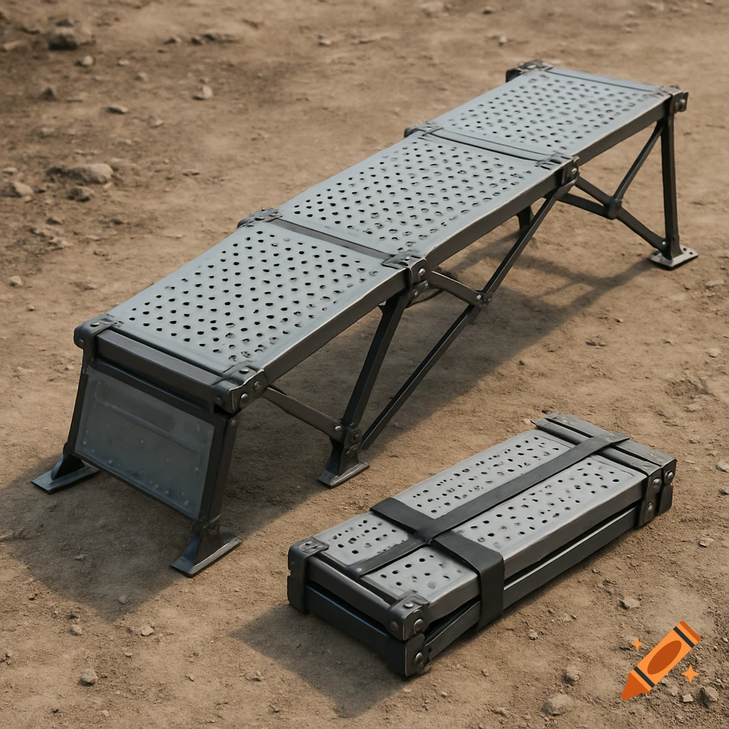 Photorealistic image of a folded metal ramp next to an unfolded one on ...