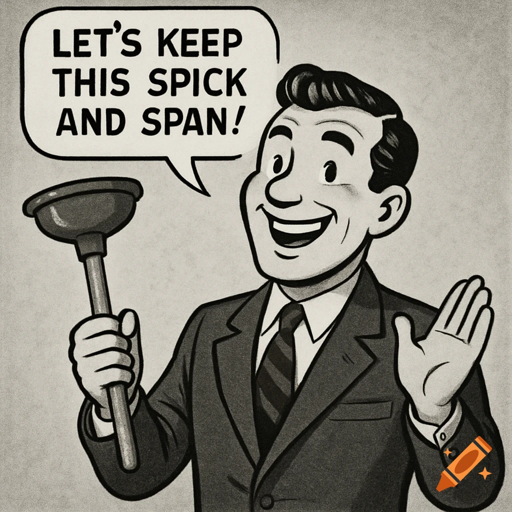 A black and white vintage cartoon of a smiling man in a suit holding a ...