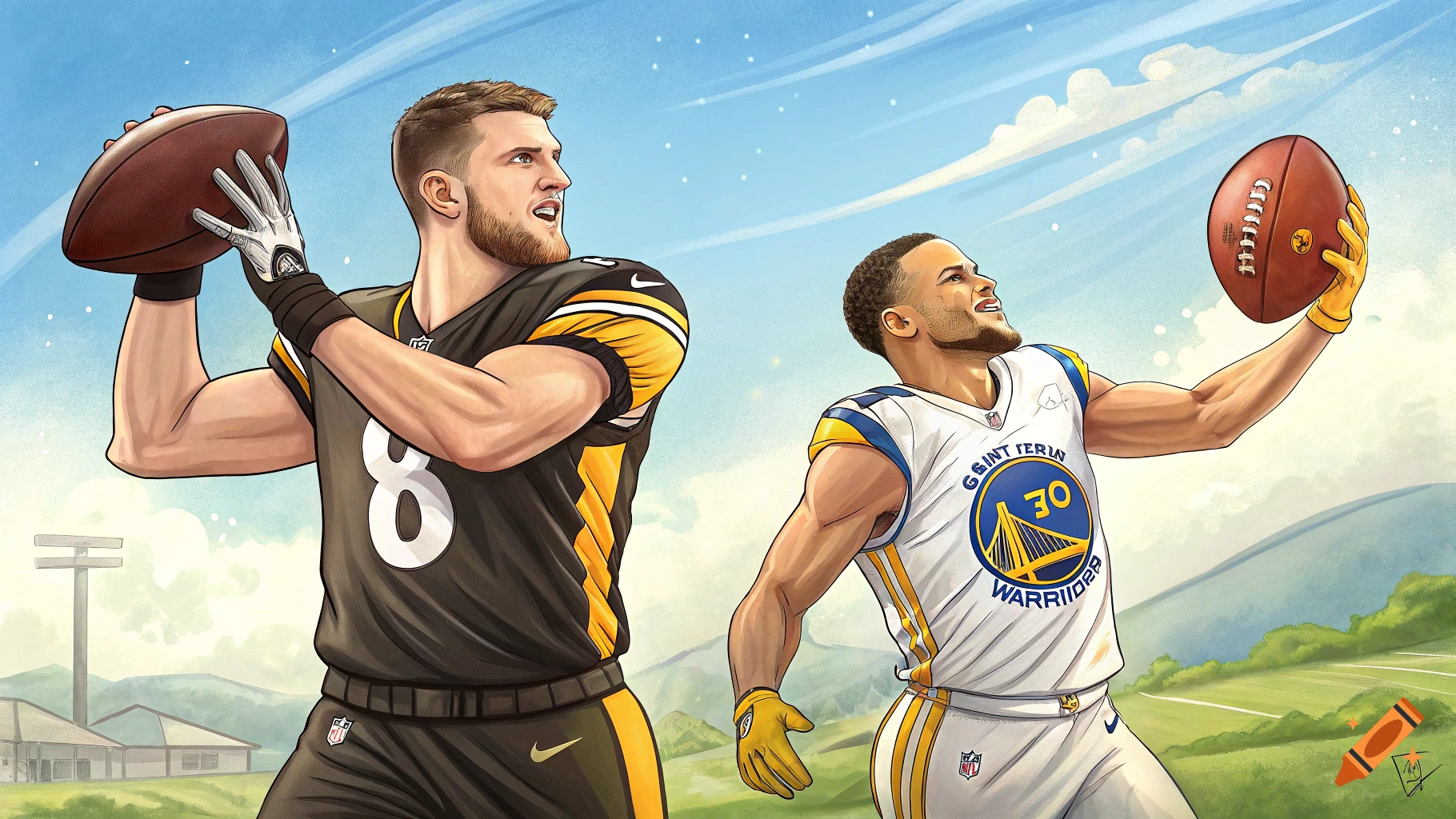 Illustration of Pittsburgh Steeler TJ Watt and Golden State Warrior ...