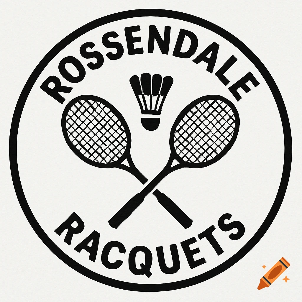 Black and white logo with crossed badminton racquets, shuttlecock, and ...
