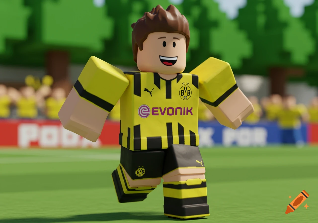 A Roblox-style soccer player in a yellow and black Borussia Dortmund ...