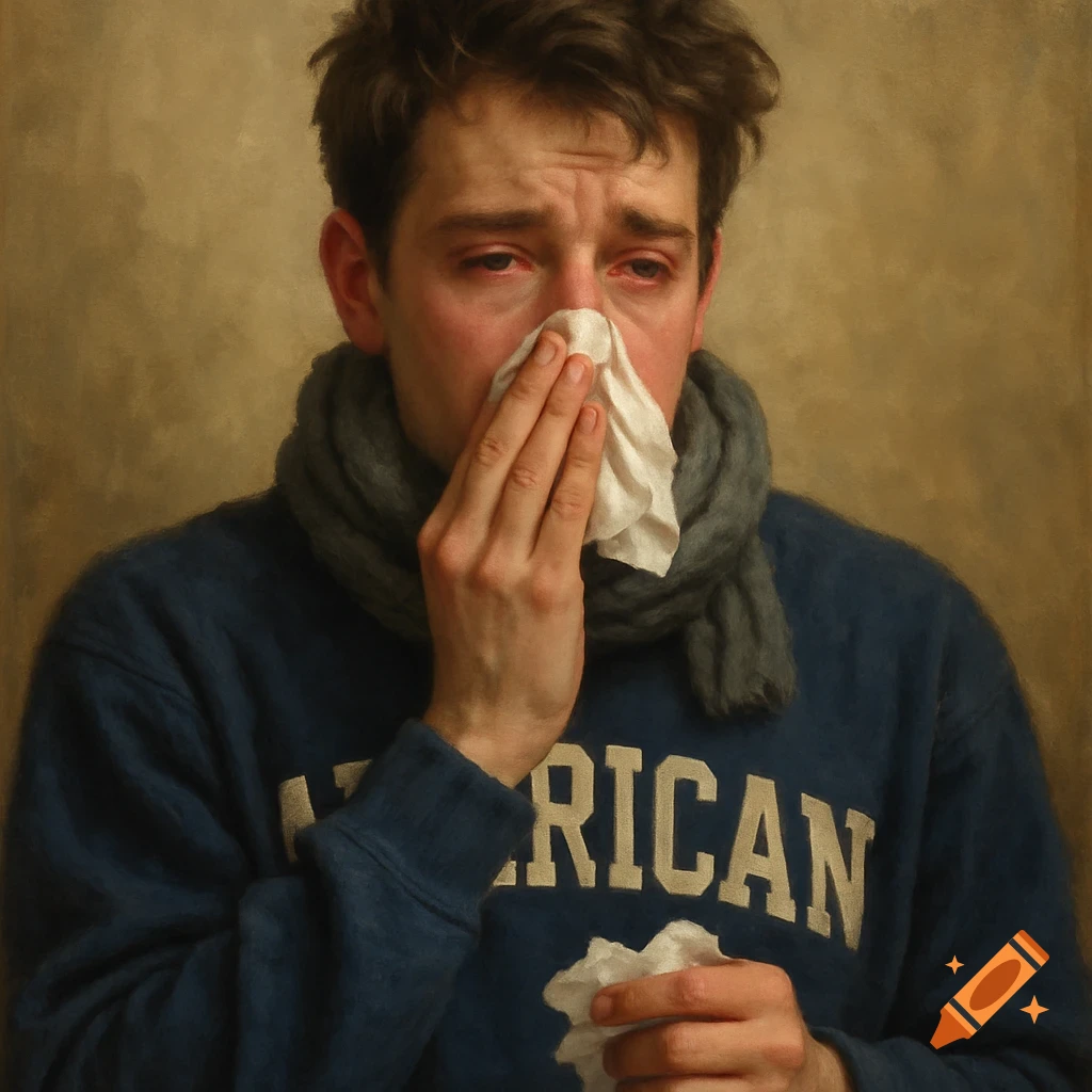 Realistic painting of a young man in a blue sweatshirt and scarf ...