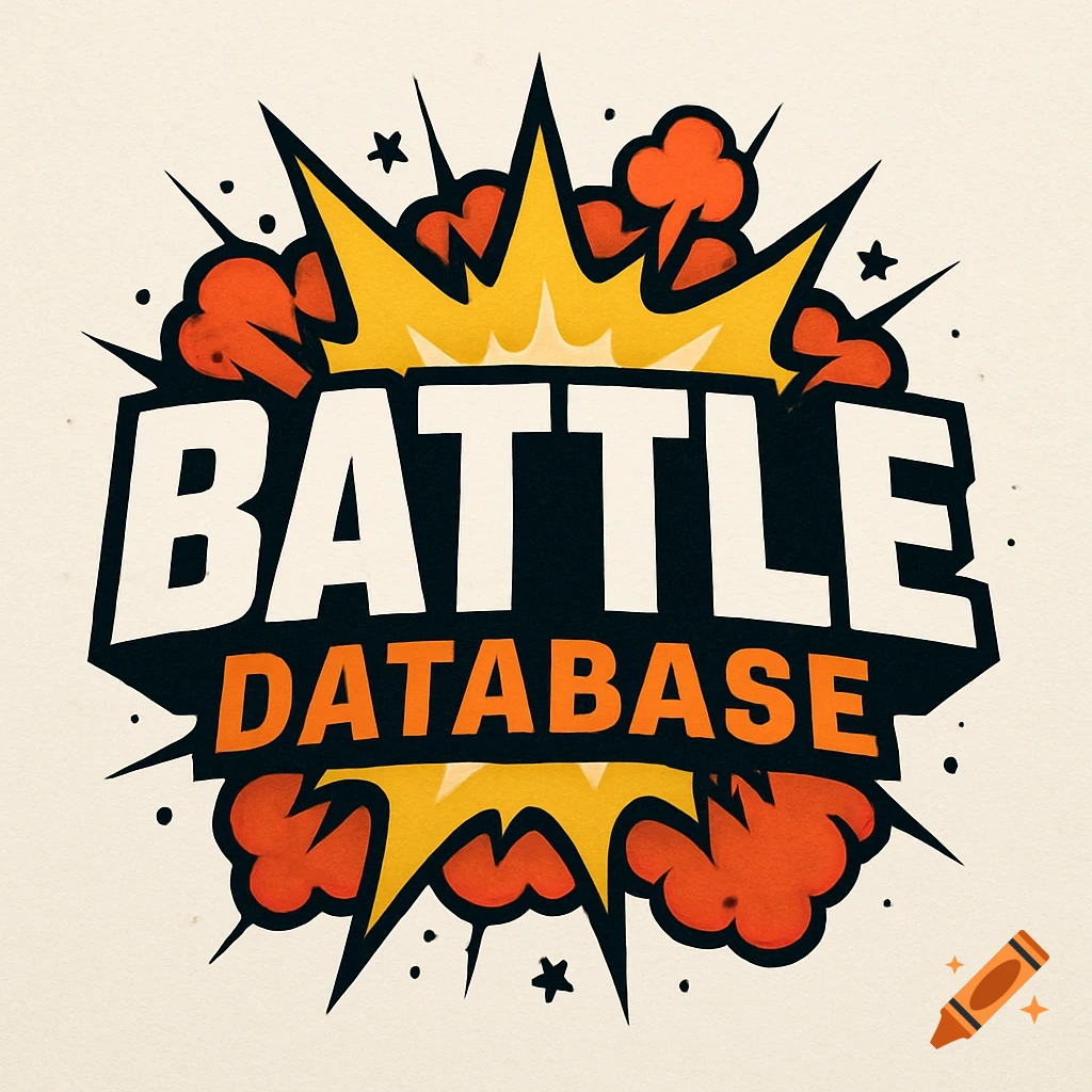 Logo with the words BATTLE and DATABASE surrounded by comic book style ...