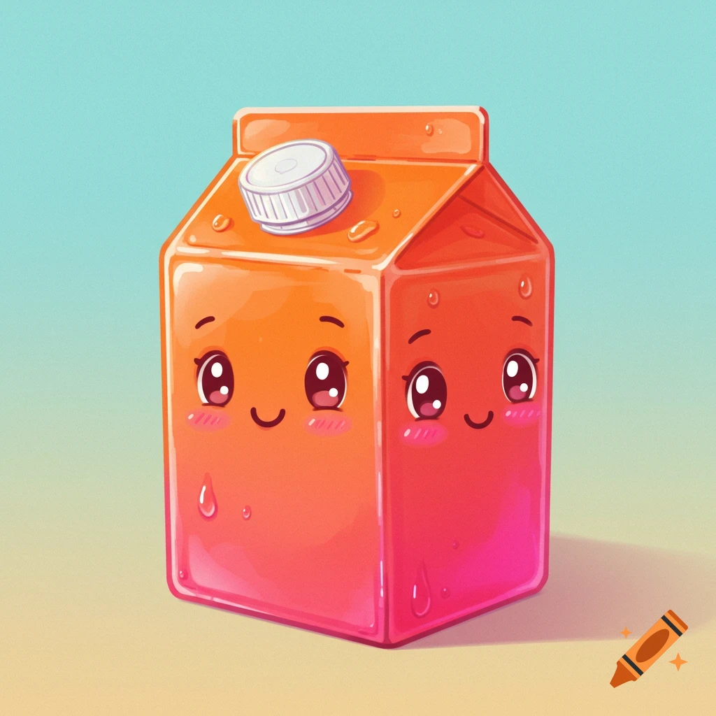 A cute cartoon orange juice box with two smiling faces and blush. on ...