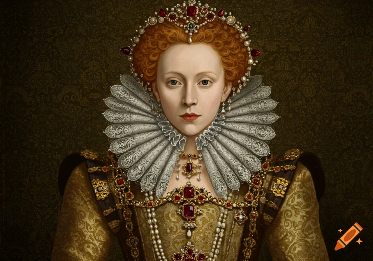 Portrait of a woman resembling Queen Elizabeth I in historical attire ...