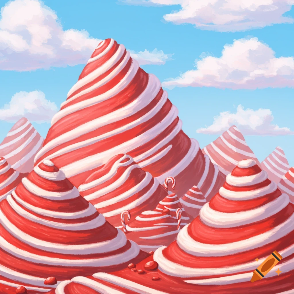 Illustration of mountains made of red and white striped candy canes ...
