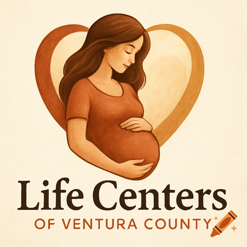 Illustration logo of a pregnant woman within a heart, with text 'Life Centers of Ventura County ...